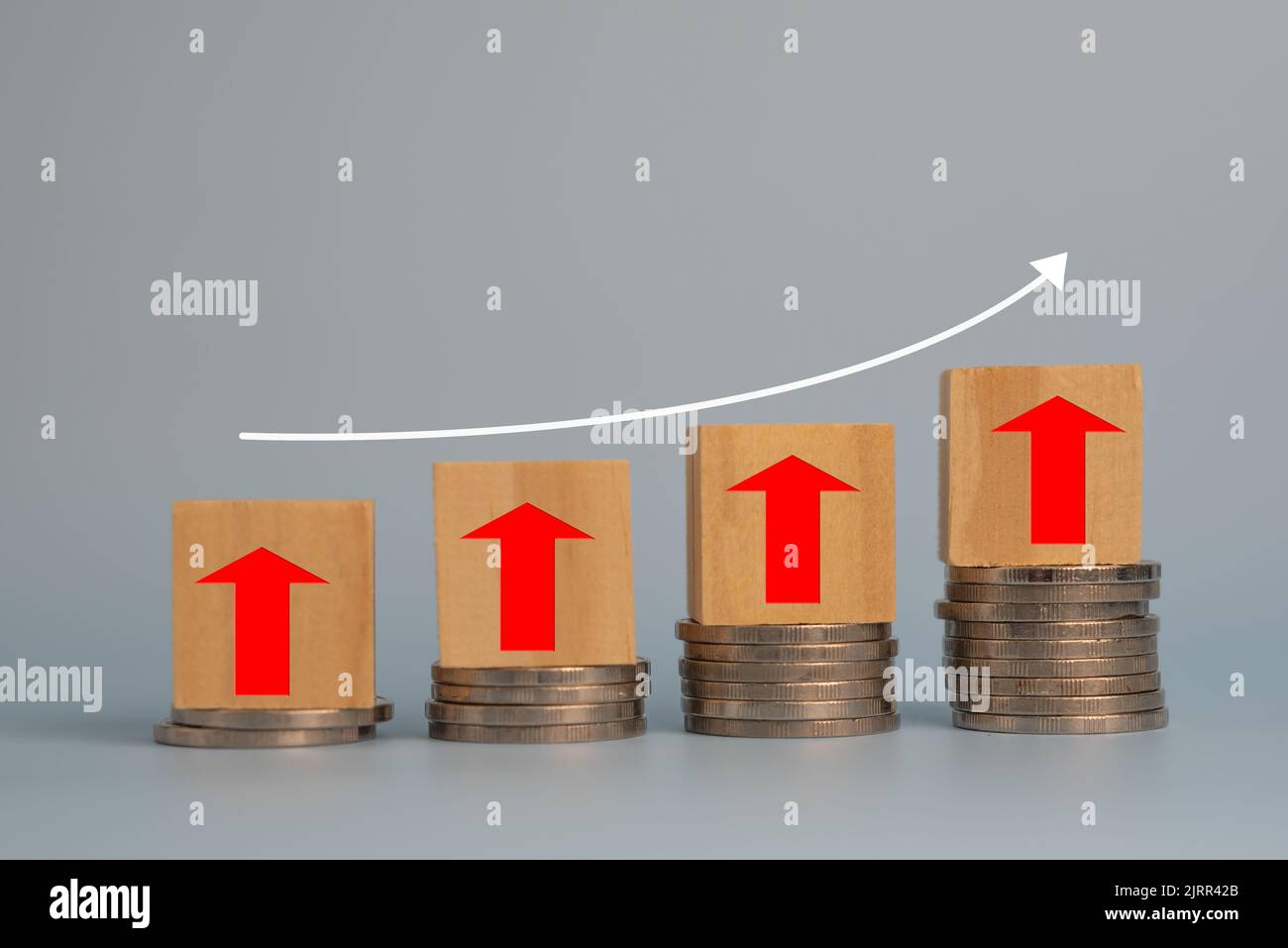 Business finance investments economy stack coin inflation and arrow red ...