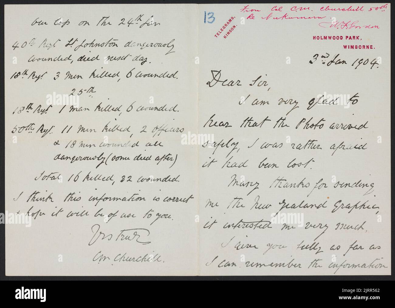 Letter to W.F. Gordon re Nukumaru, 03 January 1904, by Colonel Charles ...