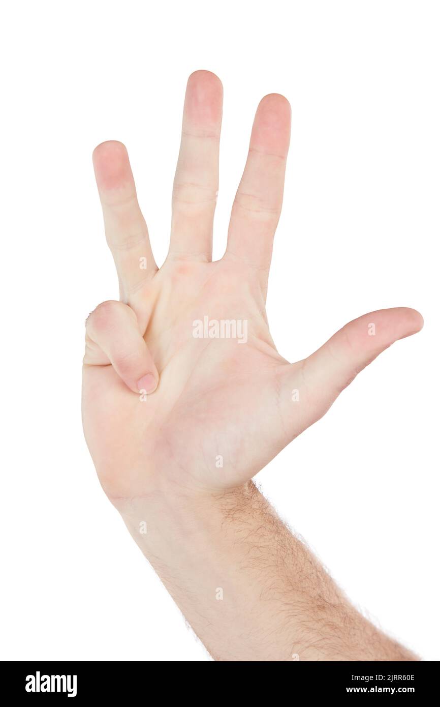 Youve got four more left. Cropped studio shot of a man showing the ...