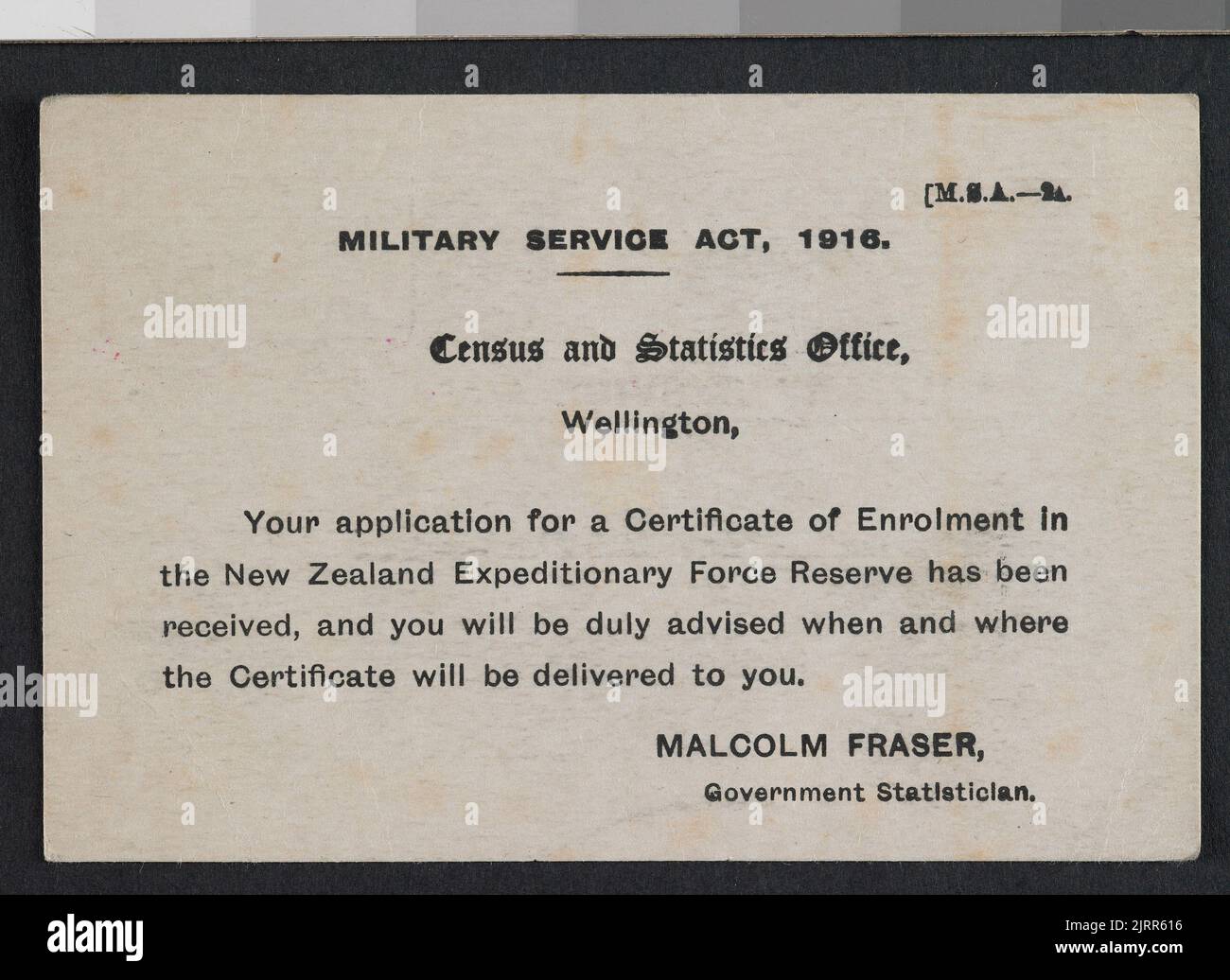 Application for certificate of enrolment, circa 1914-1919, Wellington ...