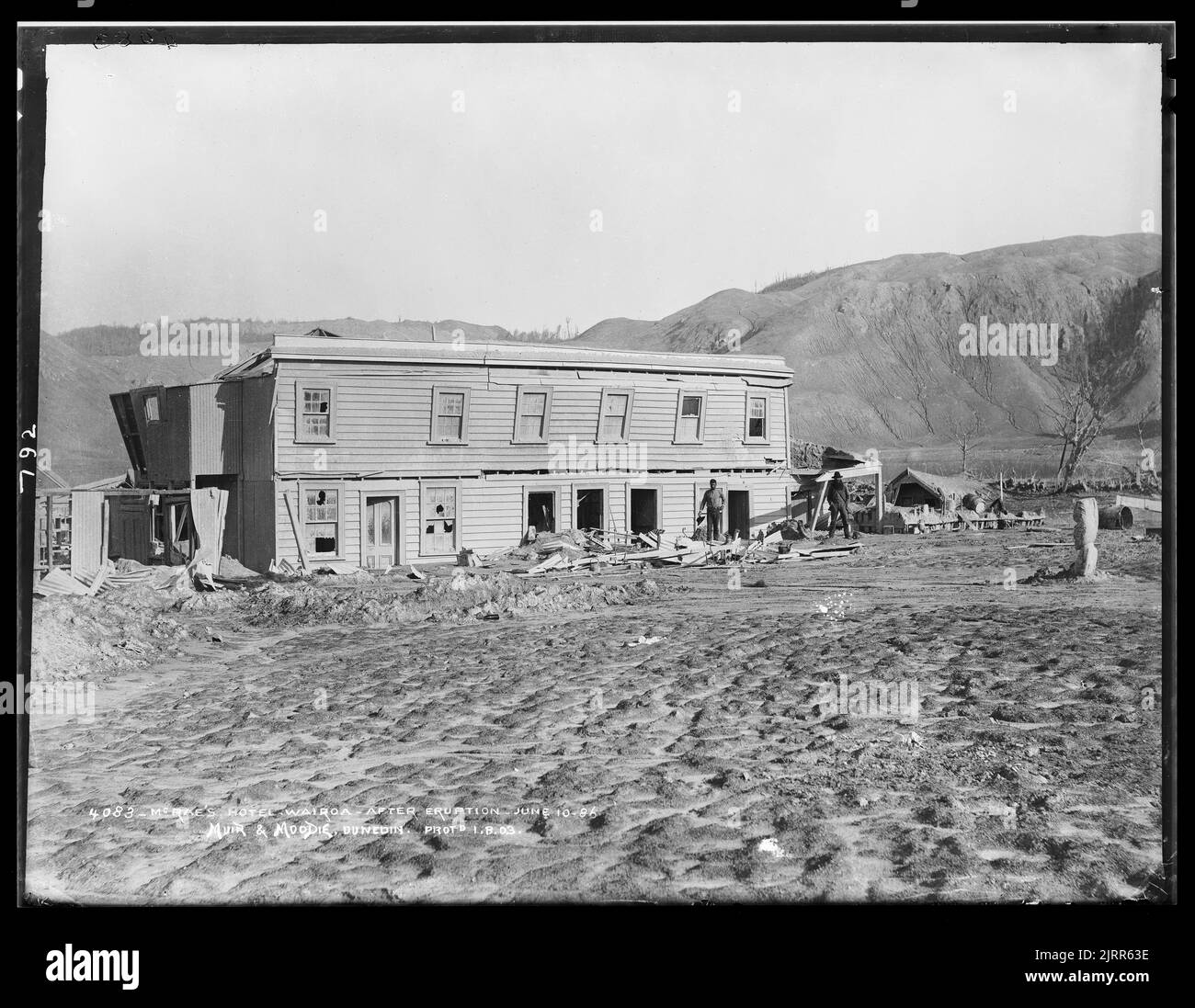 McRae's Hotel Wairoa, after eruption June 10 1886, 1886, New Zealand ...