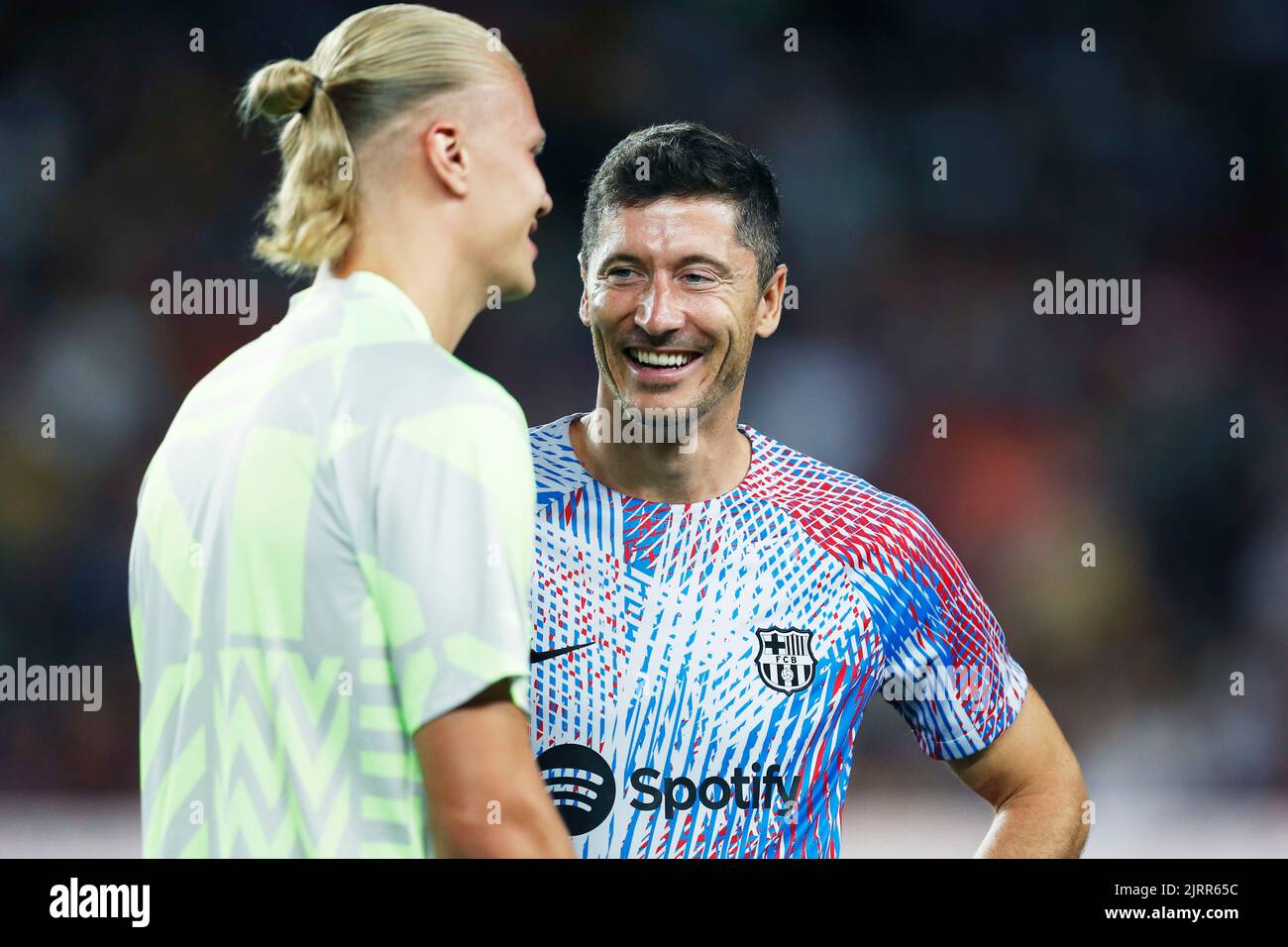 Barcelona, Spain. Credit: D. 24th Aug, 2022. Erling Braut Haaland (Man.City), Robert Lewandowski ...