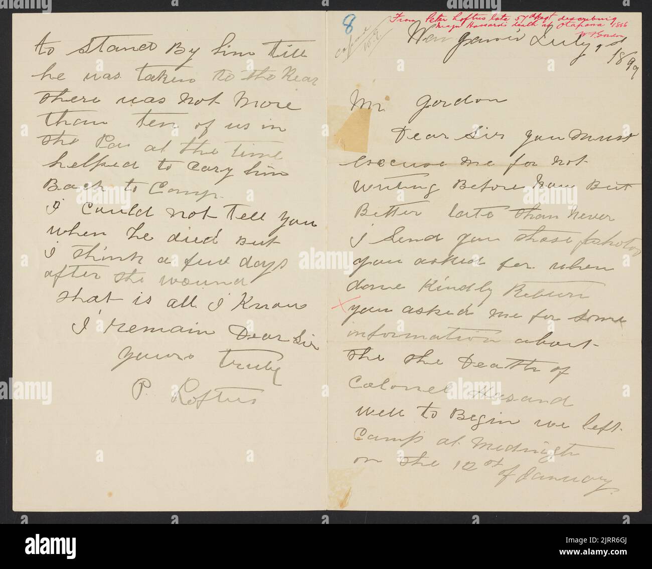 Letter to W.F. Gordon re the death of Major Hassard at Otapana in 1866 ...