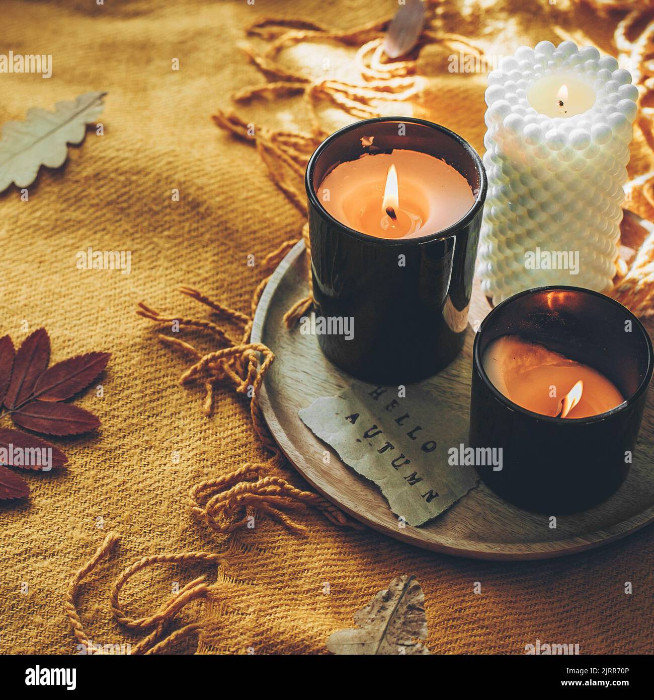 Warm hello autumn text seasonal hi-res stock photography and images - Alamy