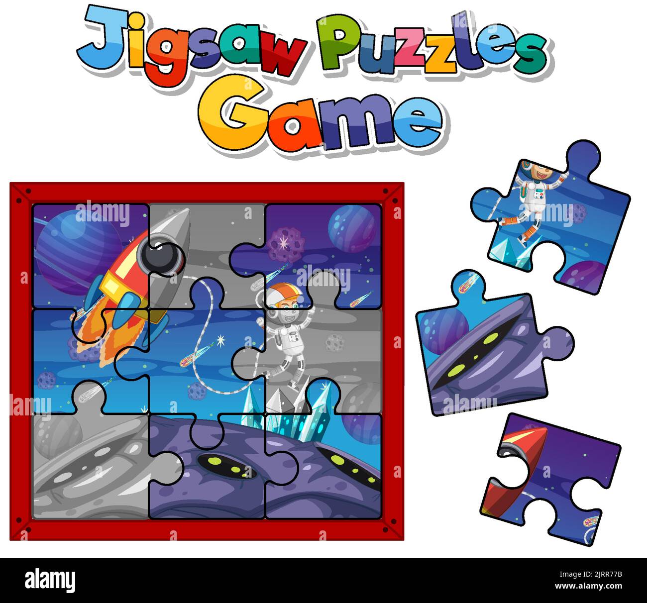 Astronaut in space photo puzzle game template illustration Stock Vector ...