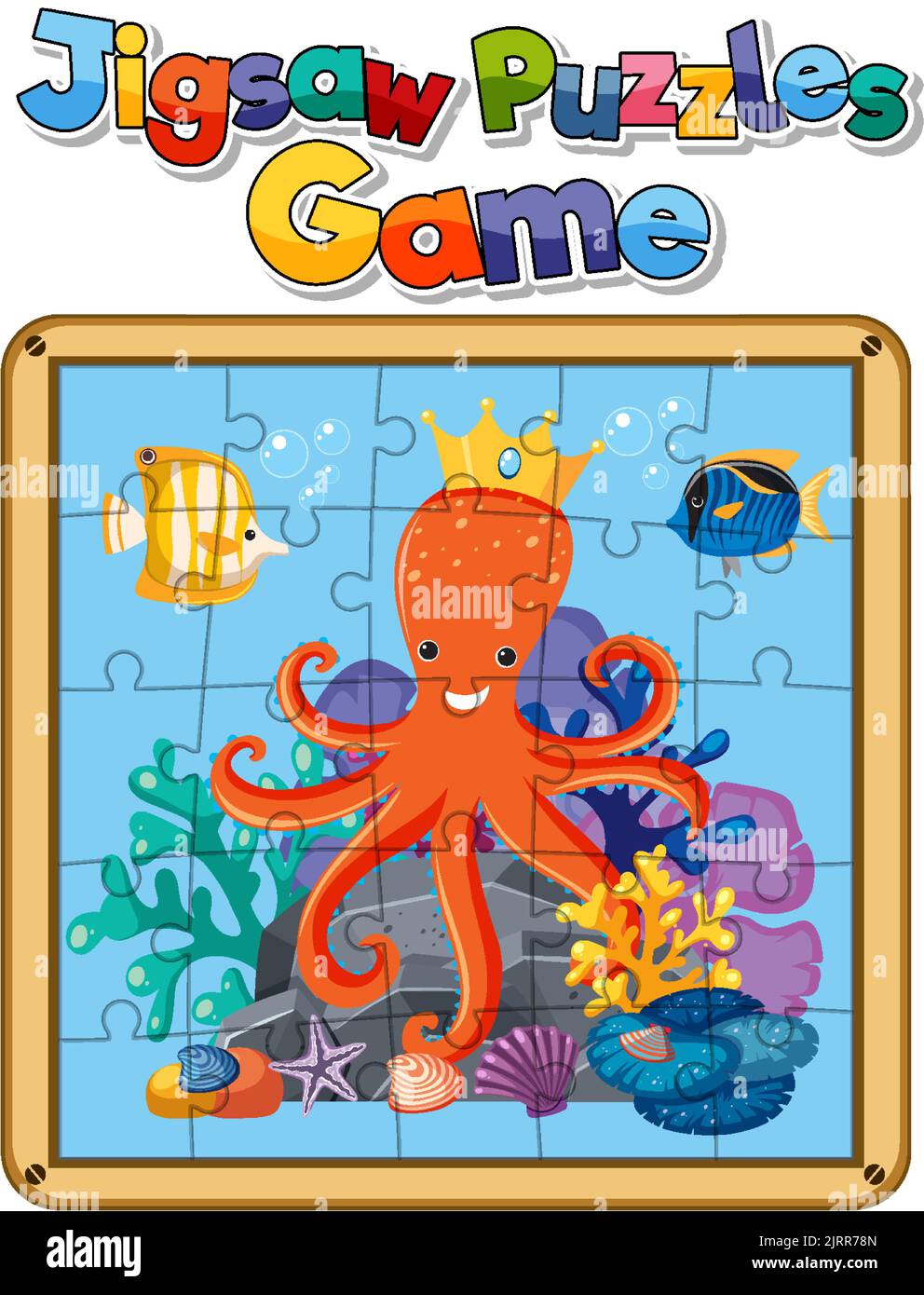Sea animals photo jigsaw puzzle game template illustration Stock Vector ...