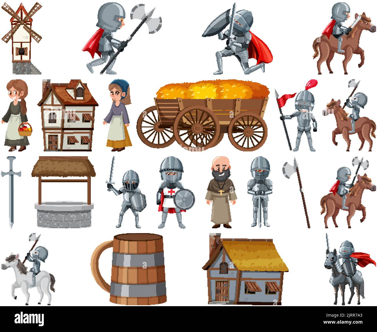 Medieval cartoon characters and objects illustration Stock Vector Image ...