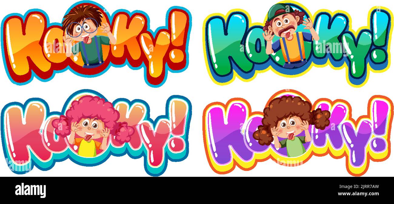 Kooky text word banner comic style with cartoon character expression ...