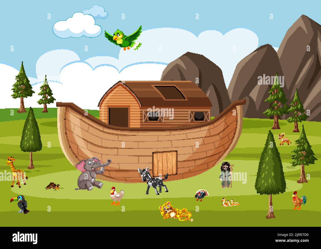 Noah's Ark with wild animals in nature scene illustration Stock Vector Image & Art - Alamy