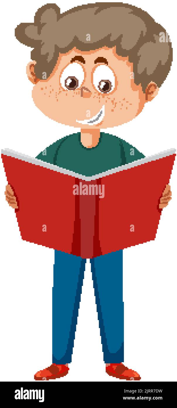 A boy reading a book cartoon illustration Stock Vector Image & Art - Alamy
