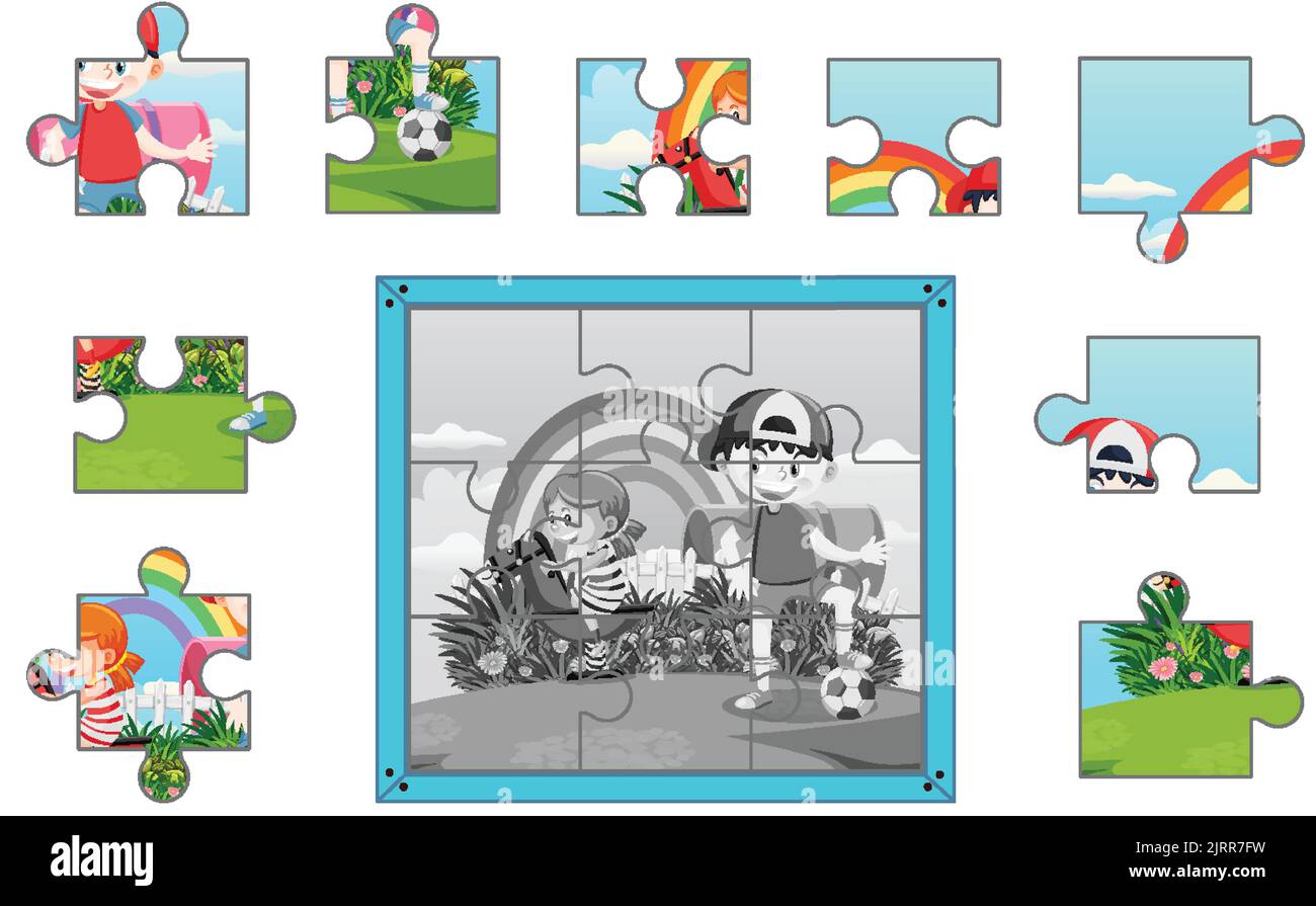 Children photo jigsaw puzzle game template illustration Stock Vector ...