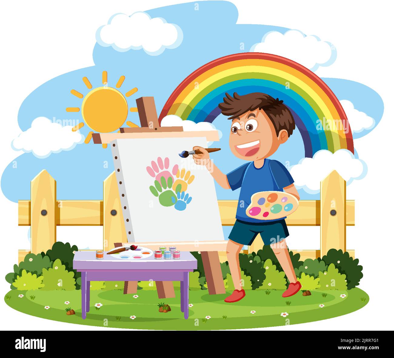 A boy painting on canvas illustration Stock Vector Image & Art - Alamy
