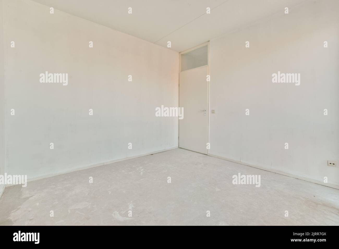 Interior of empty white room with large balcony windows with curtains ...