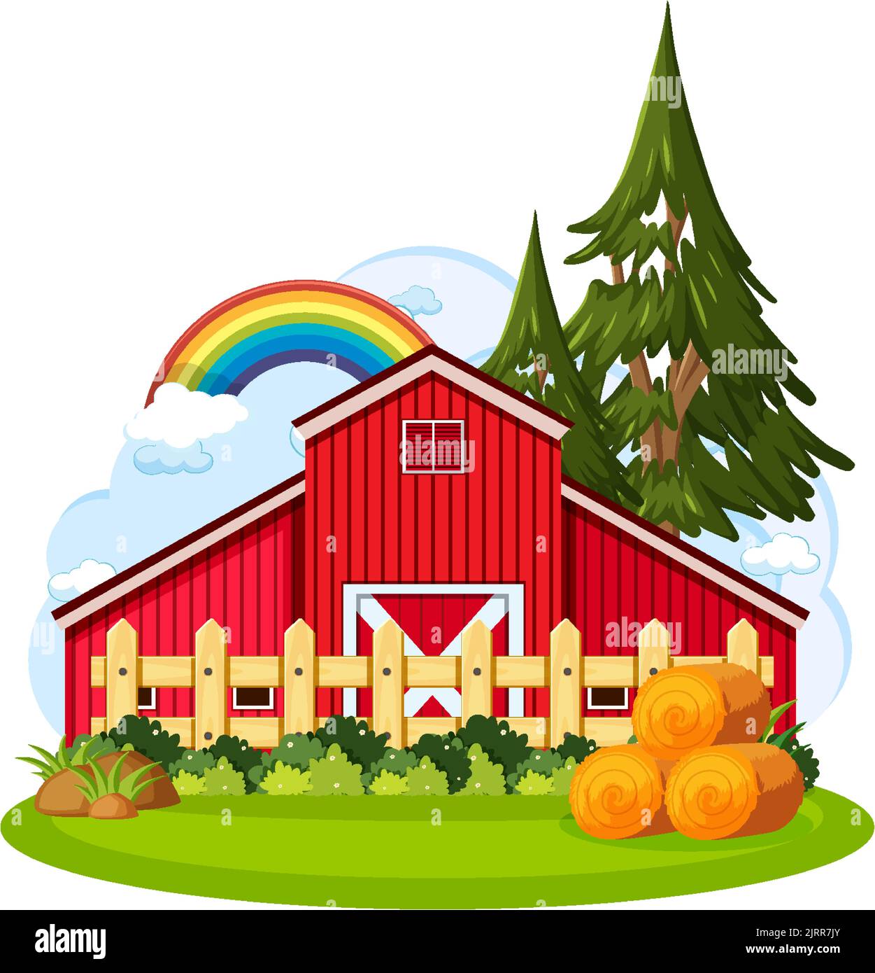Farm barn with tree and rainbow illustration Stock Vector Image & Art ...