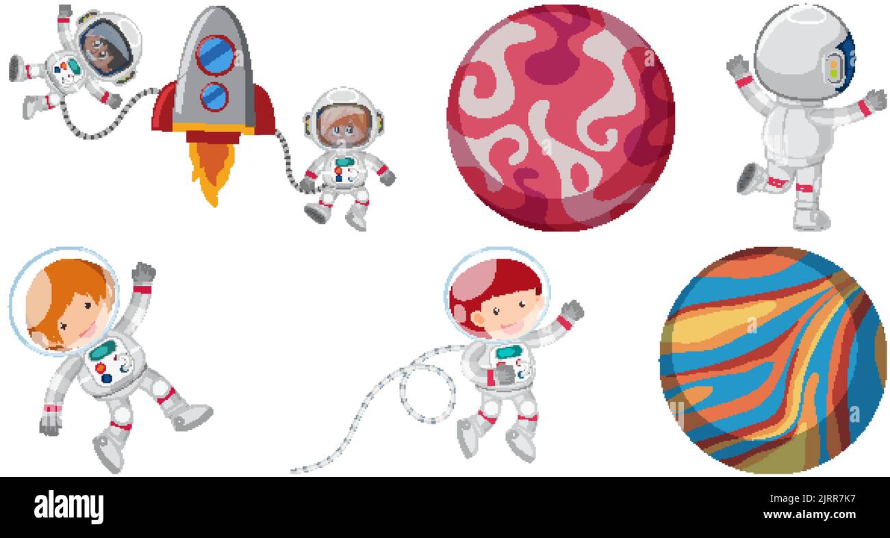 Set of space cartoon characters and objects illustration Stock Vector ...