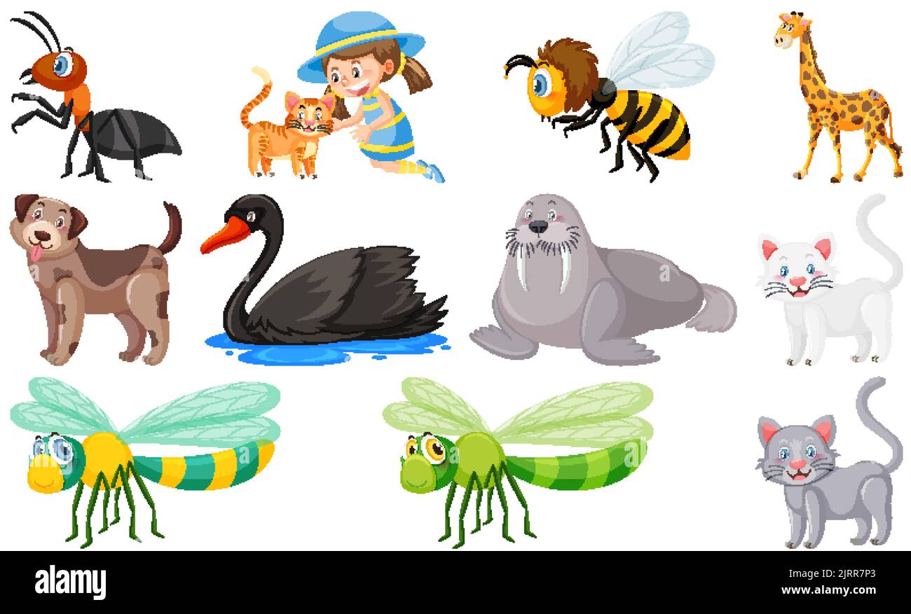 Set of various wild animals in cartoon style illustration Stock Vector ...