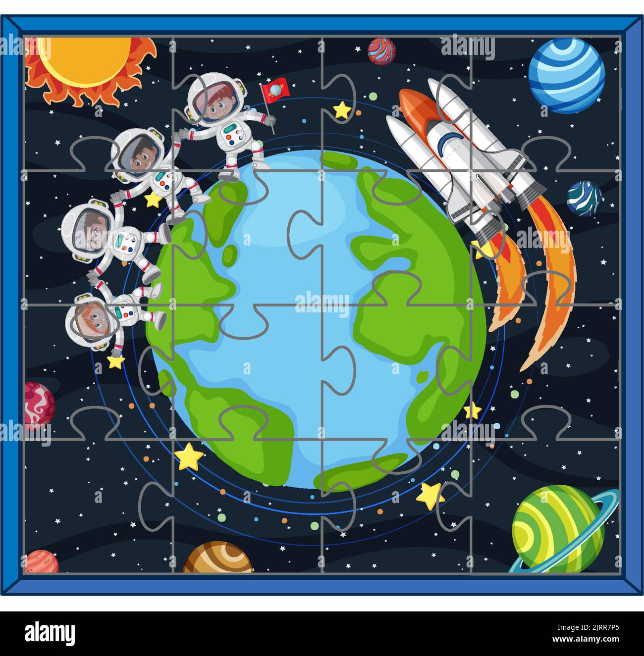 Astronaut in space photo puzzle game template illustration Stock Vector ...