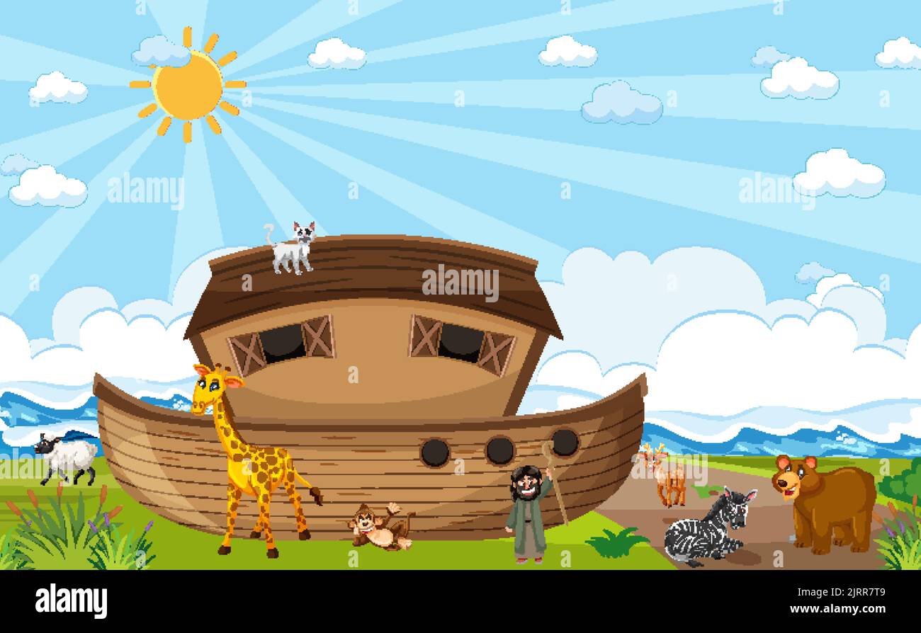 Noah's Ark with wild animals in nature scene illustration Stock Vector Image & Art - Alamy