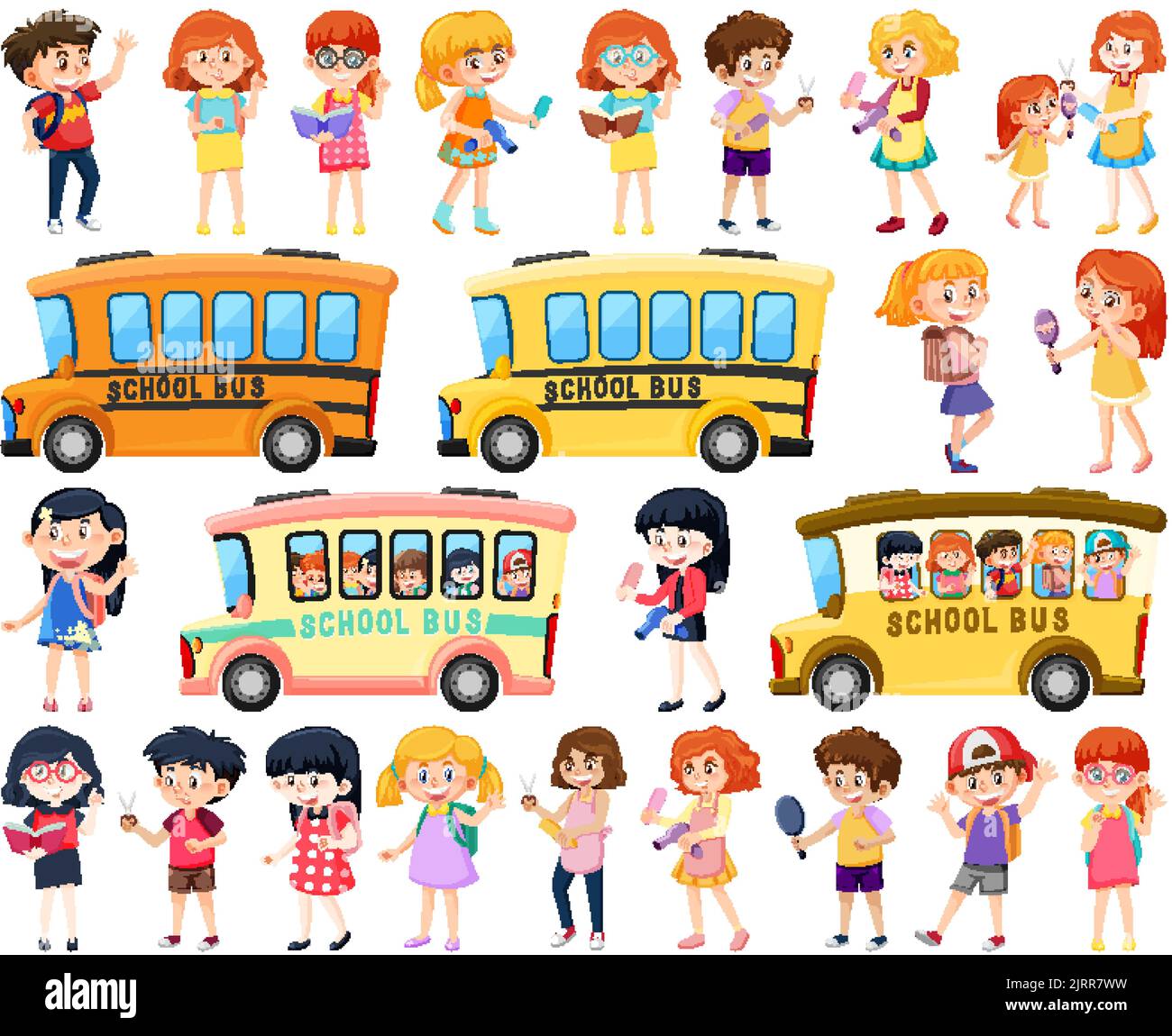 Set of cute school kids cartoon characters illustration Stock Vector ...
