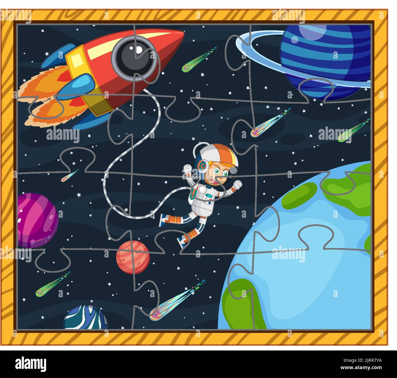 Astronaut in space photo puzzle game template illustration Stock Vector ...
