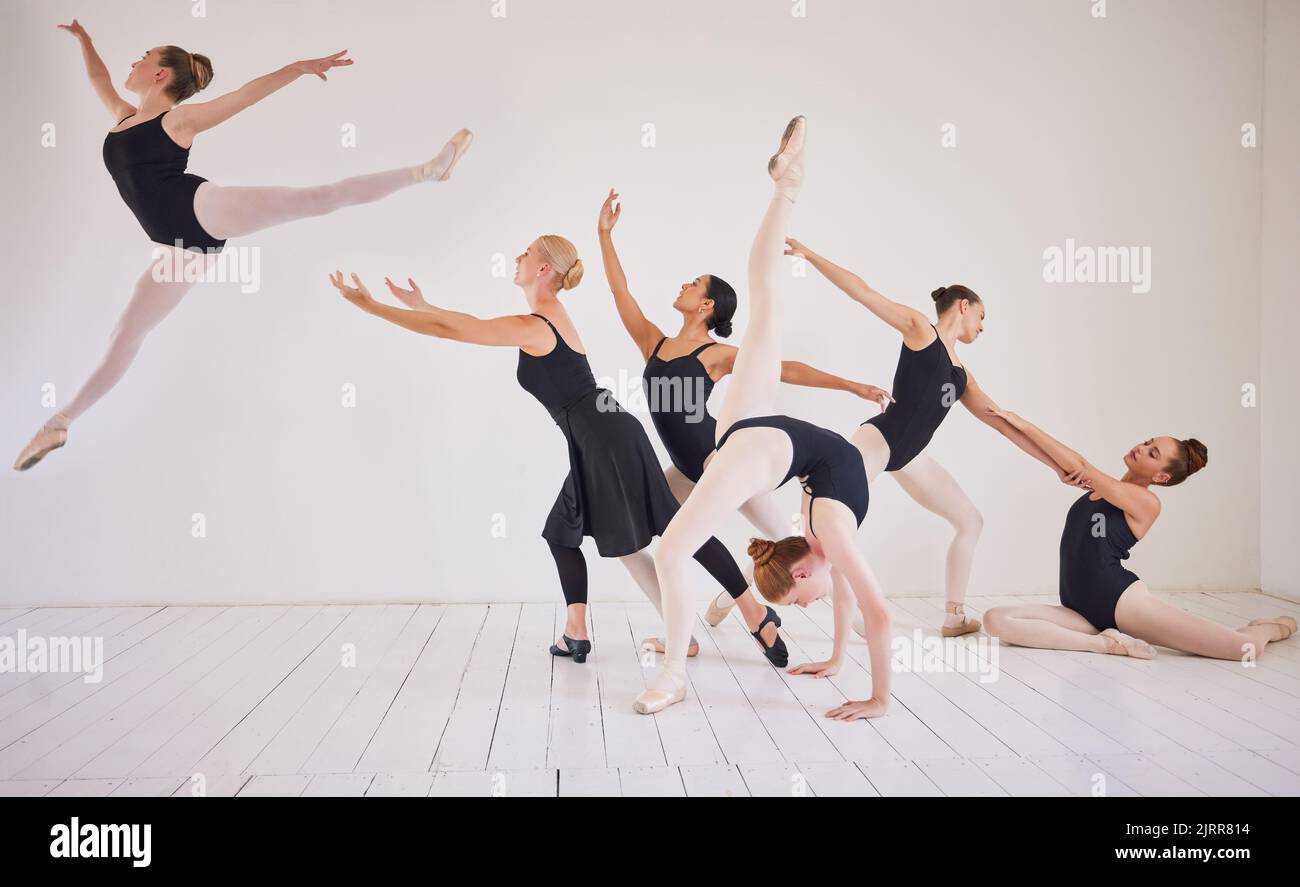Ballet training, dance students or studio routine with group diversity ...