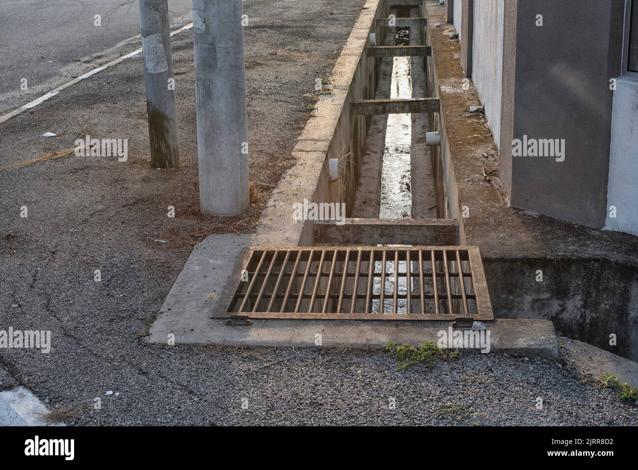 outdoor concrete drainage system at the residence houses Stock Photo ...