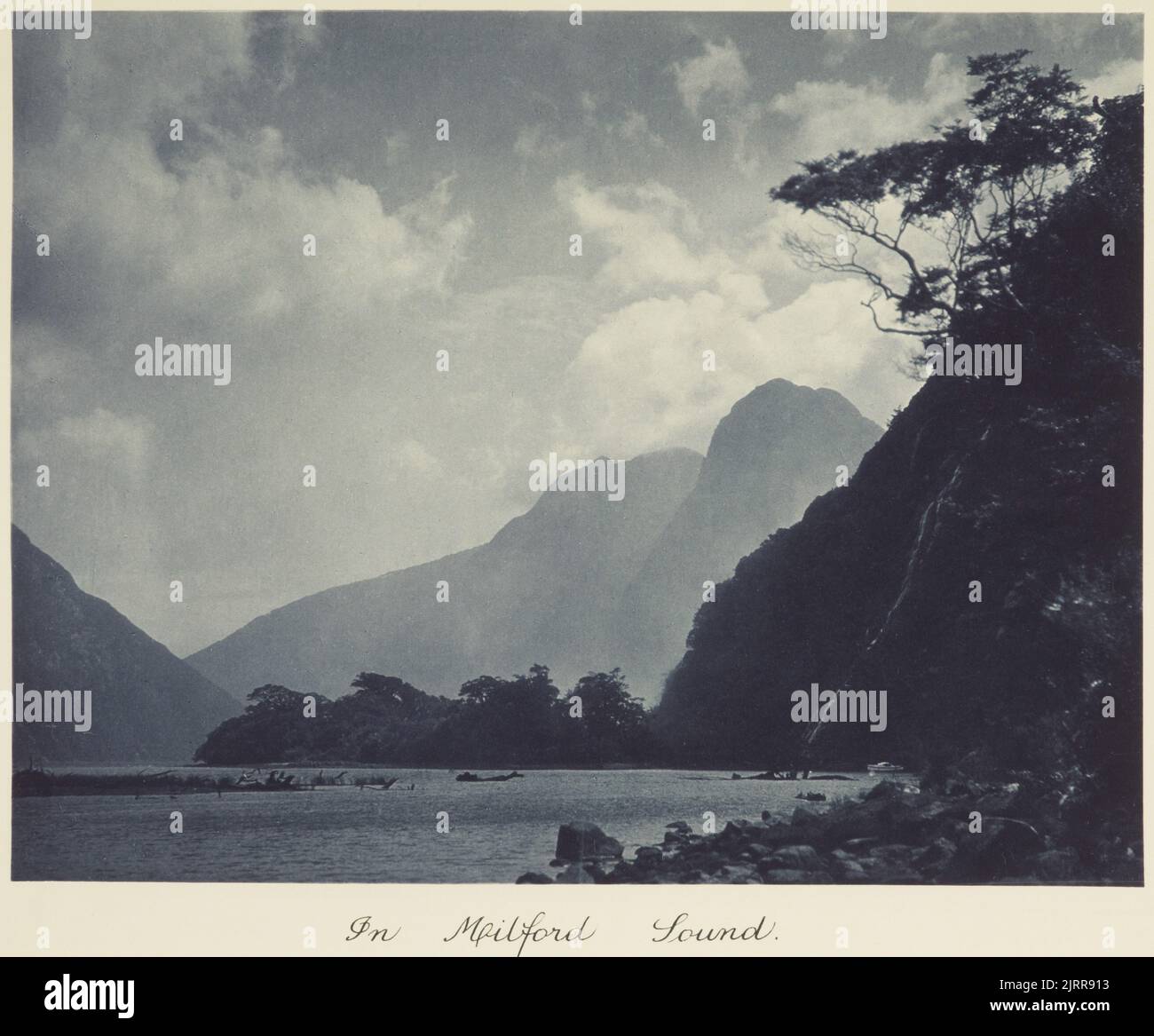 In Milford Sound. From the album: Camera Pictures of New Zealand, 1920s ...