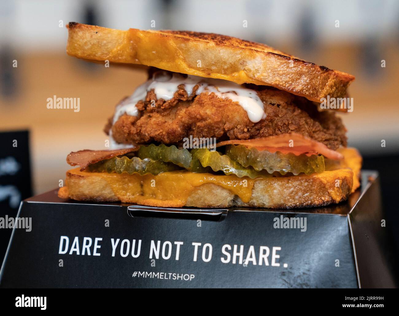 New Yokr, NY - August 25, 2022: Sandwich by Melt Shop on display at 2022 US Open food tasting ...