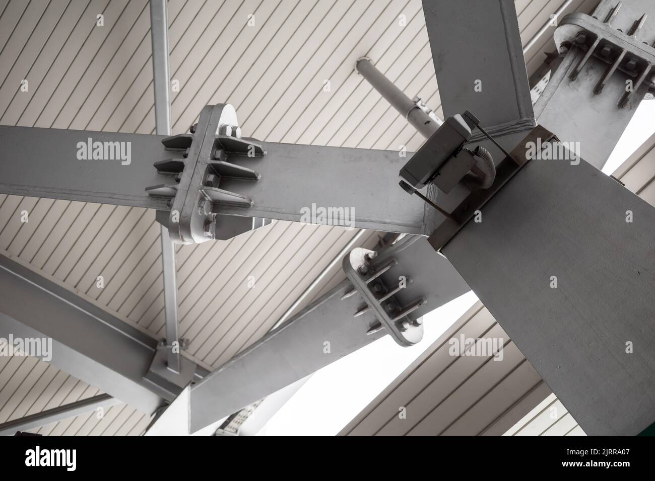 Roof steel pole joint design structure of a building Stock Photo - Alamy