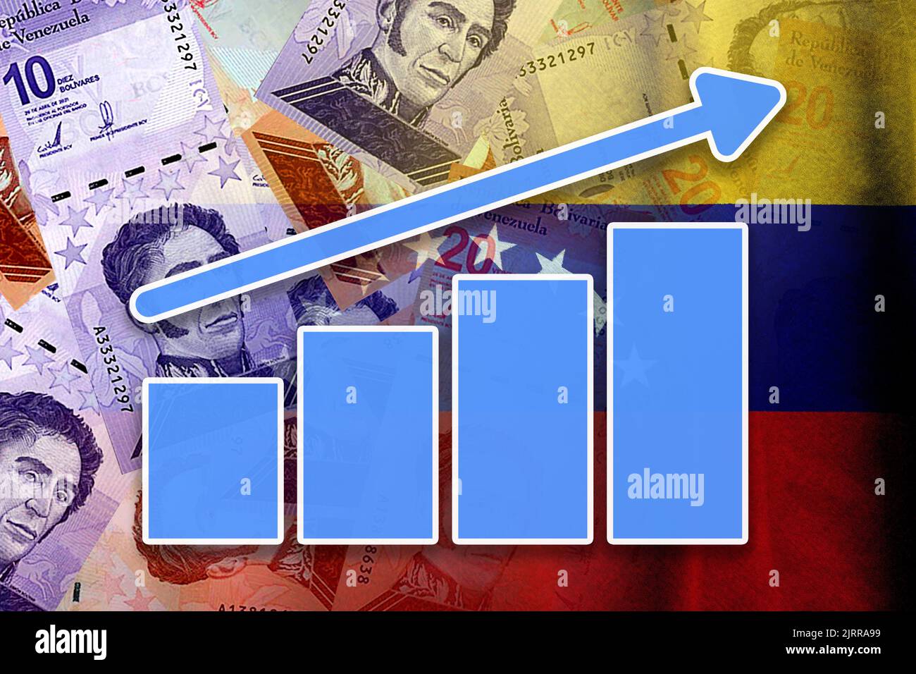 Economy Chart - Up Arrow, Bolívar Cash Bills and Venezuela Flag (Money ...