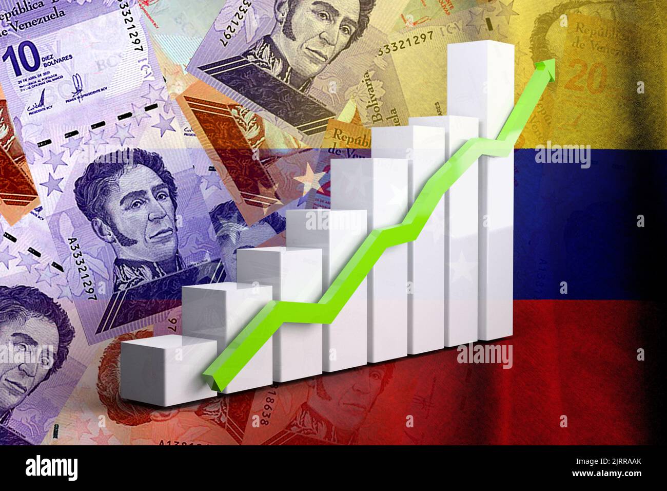 Economy Chart - Up Arrow, Bolívar Cash Bills and Venezuela Flag (Money ...