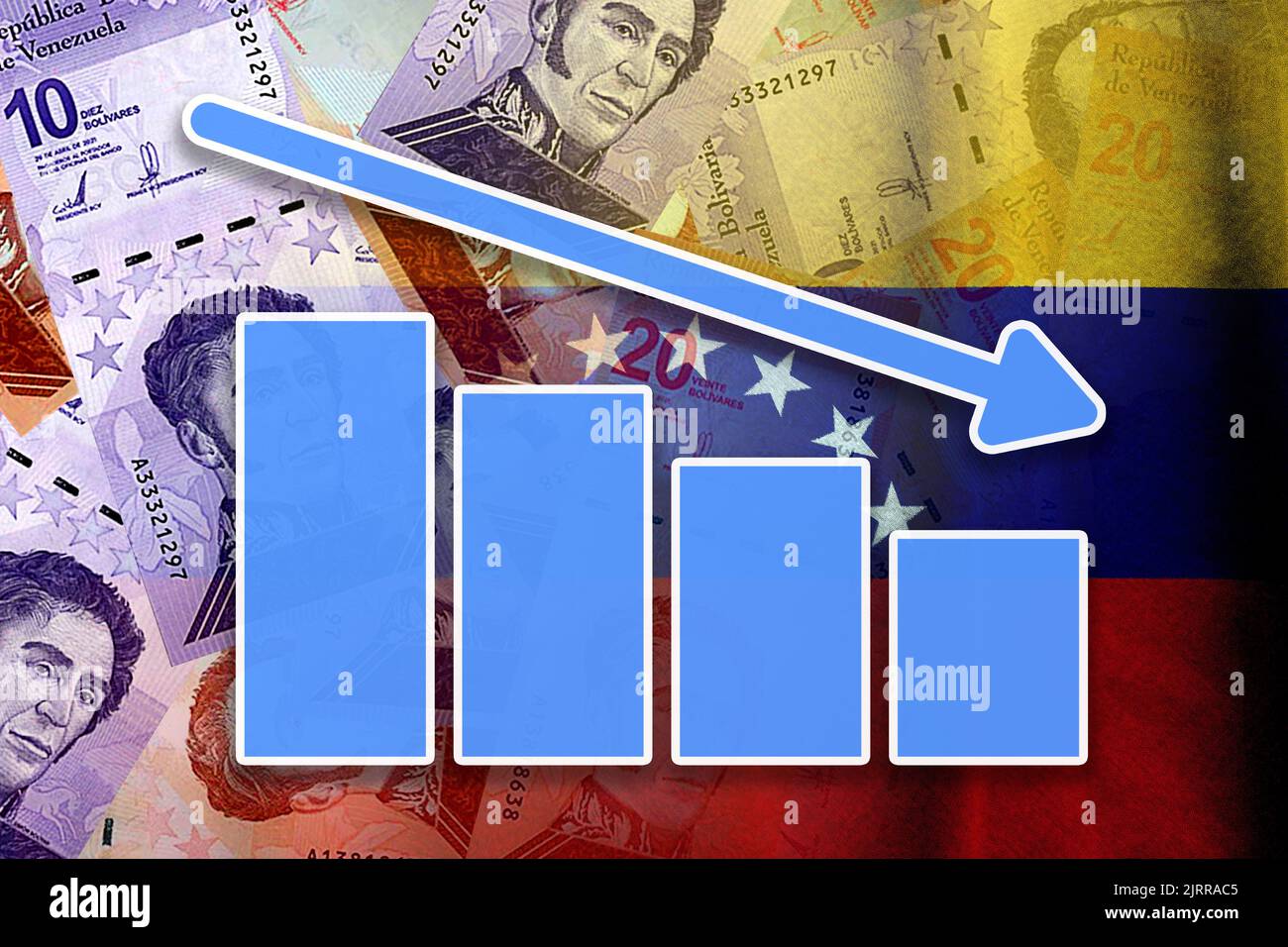 Economy Chart - Down Arrow, Cash Bolivar Bills and Venezuela Flag ...