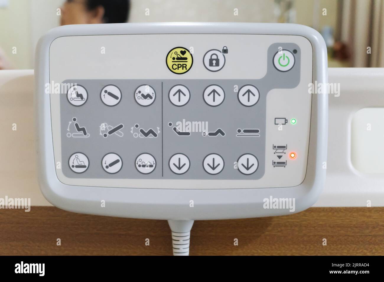 Closeup view of adjustable hospital bed control panel Stock Photo - Alamy