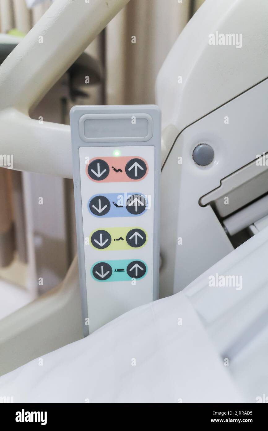 Closeup view of adjustable hospital bed control panel Stock Photo - Alamy