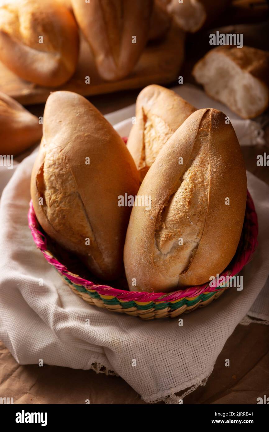 Bolillos. Traditional mexican bakery. White bread commonly used to ...