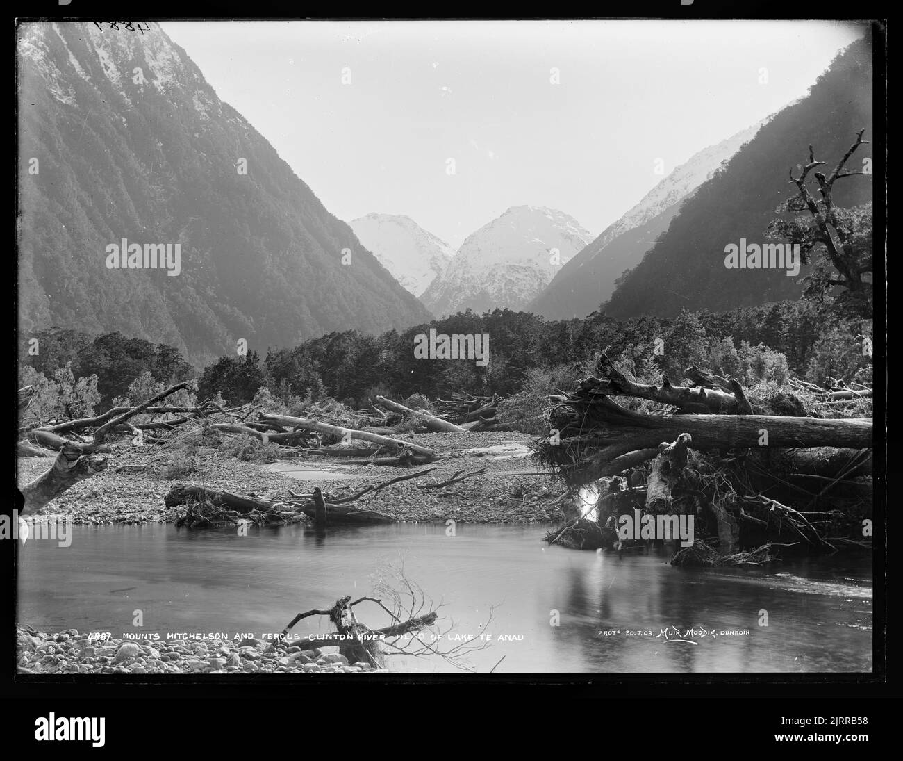 Mounts Mitchelson and Fergus, Clinton River, head of Lake Te Anau, 1889 ...