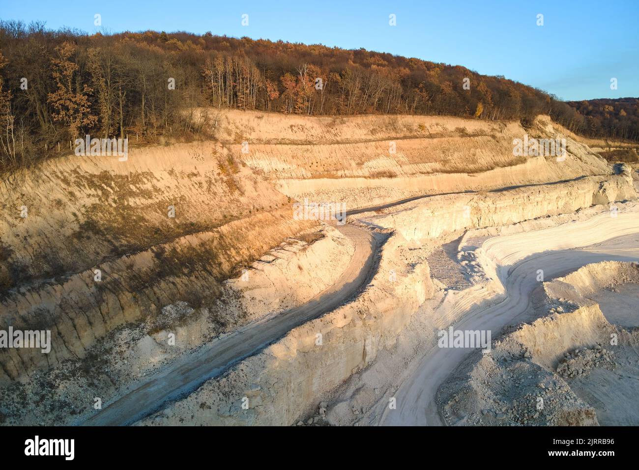 Aerial view of open pit mine of sandstone materials for construction ...