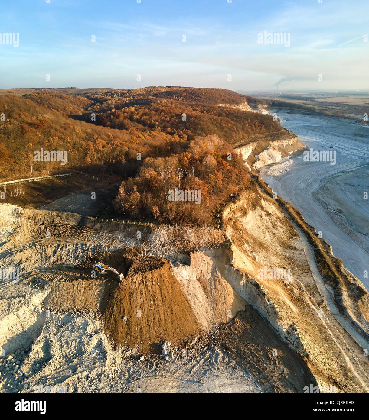 Aerial view of open pit mine of sandstone materials for construction ...