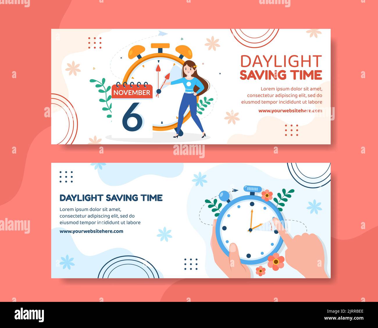Daylight Savings Time Horizontal Banner Template Hand Drawn Cartoon ...