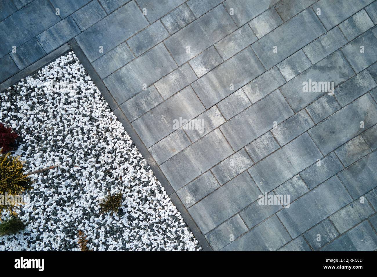 Front or back yard landscape design of stone tile pavement. Exterior ...