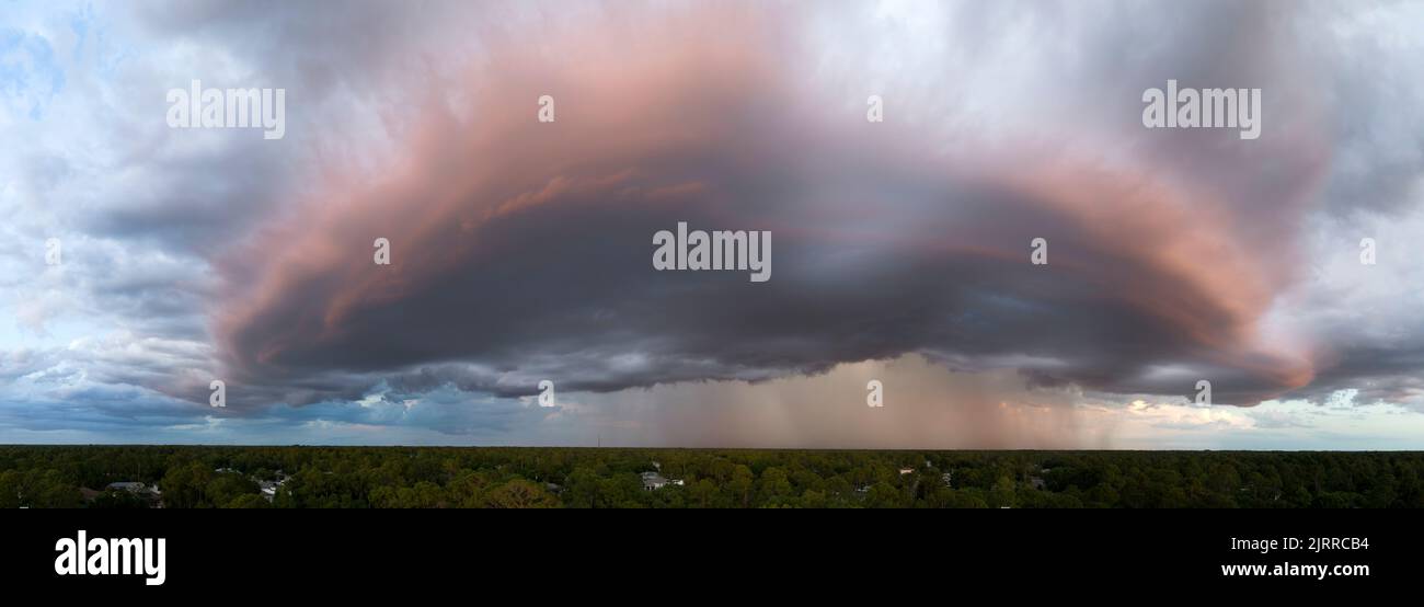Landscape of dark ominous clouds forming on stormy sky before heavy ...