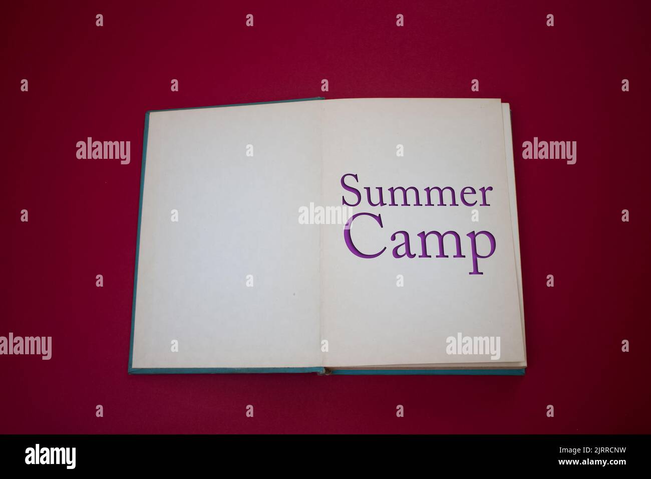 Summer Camp word in opened book with vintage, natural patterns old ...