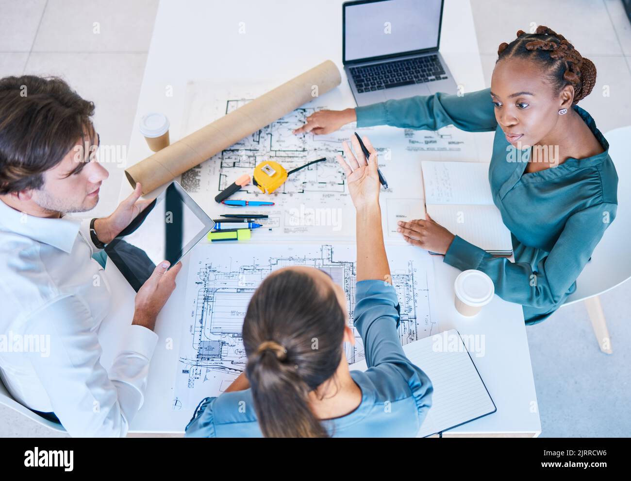 Teamwork, planning and discussing architects working on new building ...