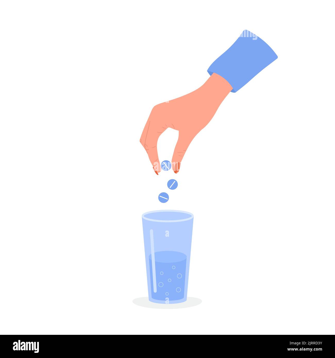 Female hand holding pills. Woman puts effervescent tablets in glass of ...