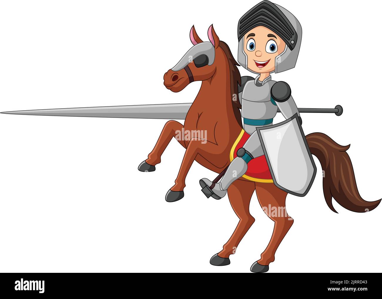 Cartoon knight riding a horse with lance and shield Stock Vector Image ...