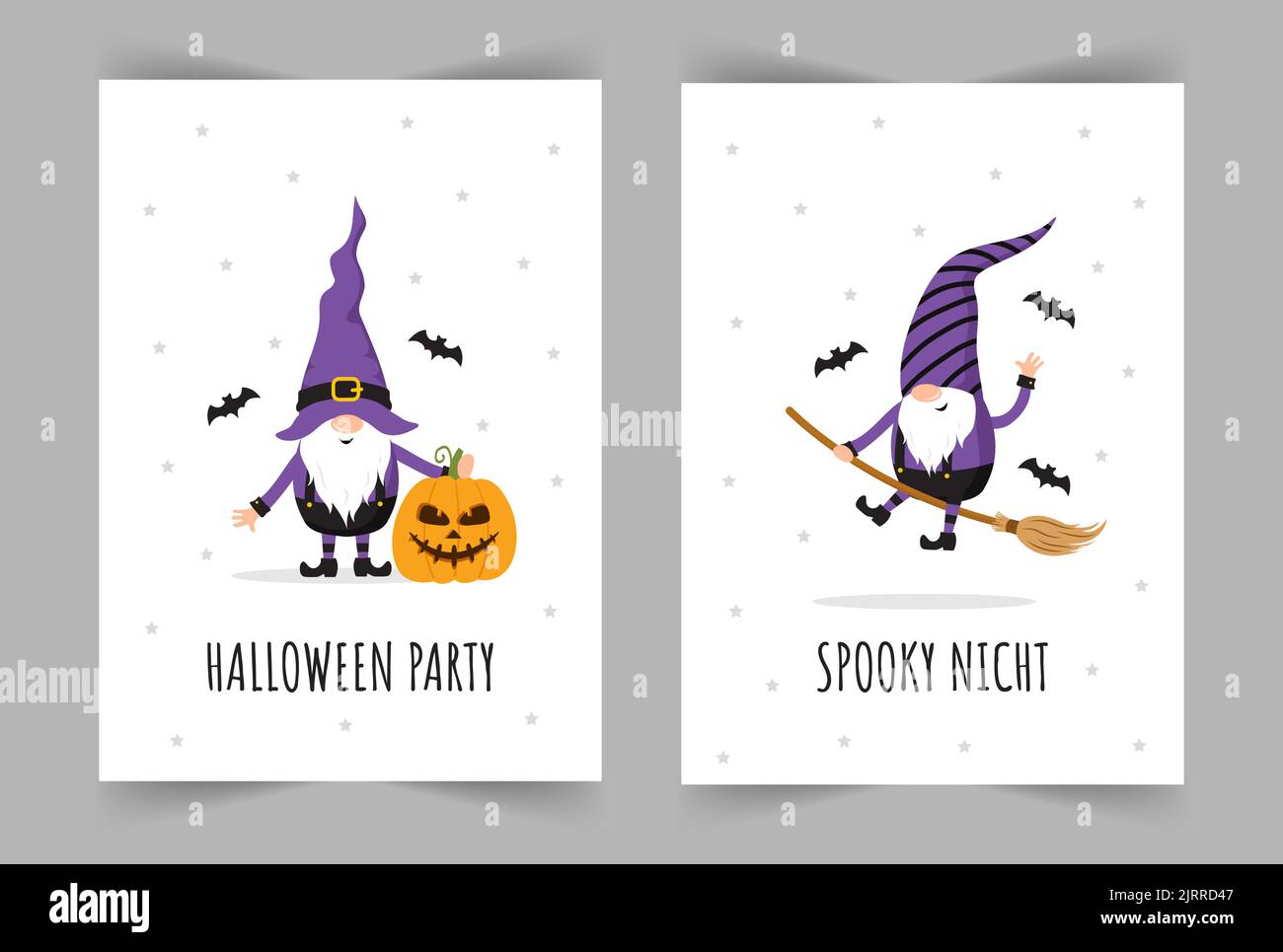 Set of Halloween greeting cards. Cute scandinavian gnomes. Spooky night ...
