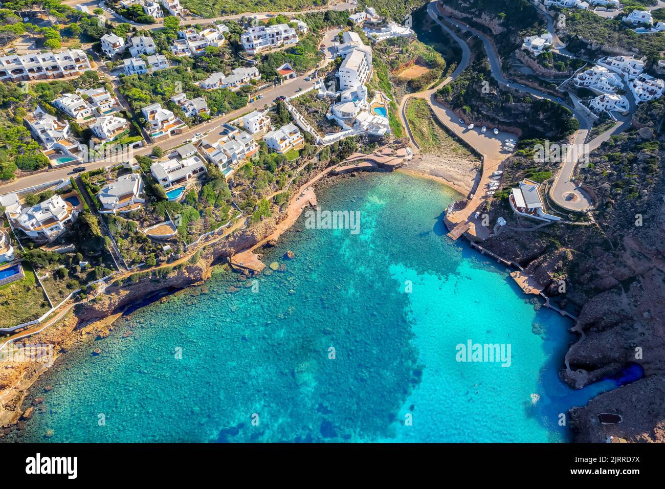 Landscape with aerial view of Cala Morell, Menorca island, Spain Stock ...