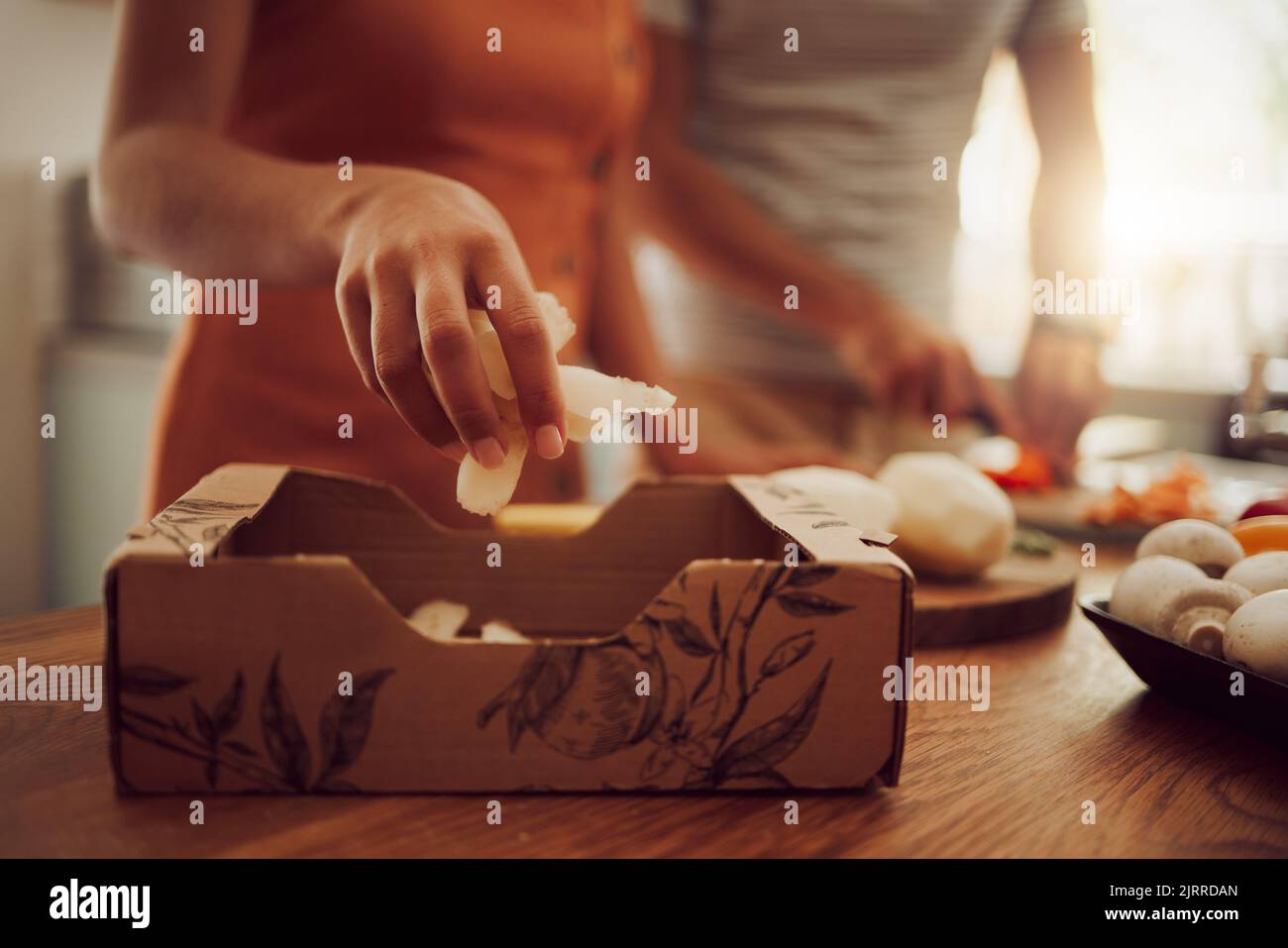 Kitchen cooking, compost and recycle waste from raw vegetables ...