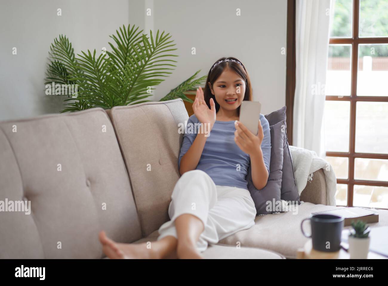 Work from home concept, Business women video call on smartphone while ...