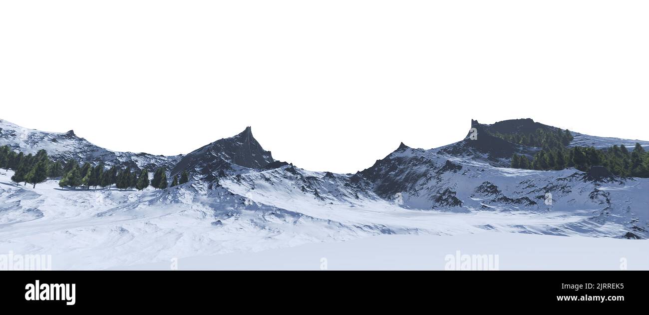 3D illustration snowy mountains Isolate on white background Stock Photo ...